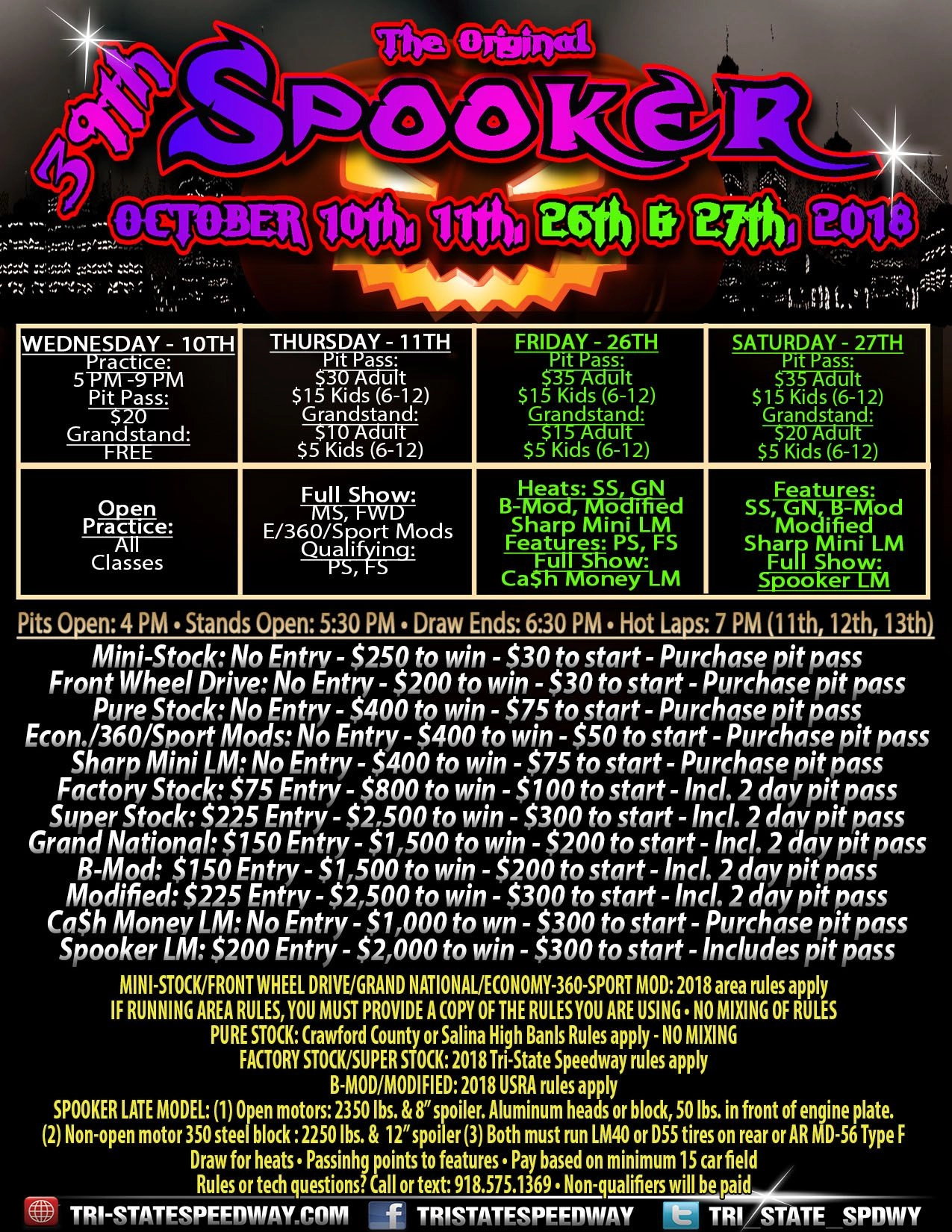 39th Annual Spooker Information Released - Tri-State Speedway